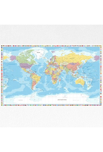 Dekor Loft Türkçe Detaylı Dünya Haritası, Başkentleri ve Bayrakları 130X80 cm Dekor Loft Türkçe Detaylı Dünya Haritası, Başkentleri ve Bayrakları 130X80 cm