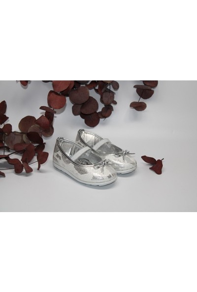Ayakkabıcım Sami Bebe Kız Çocuk Fiyonklu Lastikli Gümüş Günlük-Abiye Babet