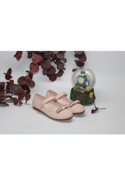 Ayakkabıcım Sami Kız Çocuk Fiyonk Taşlı Düz Taban Cırtlı Pudra Günlük-Abiye Babet