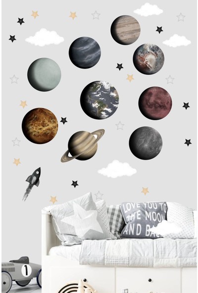 Piksel Grafik Gezegenler Çocuk Odası Duvar Sticker