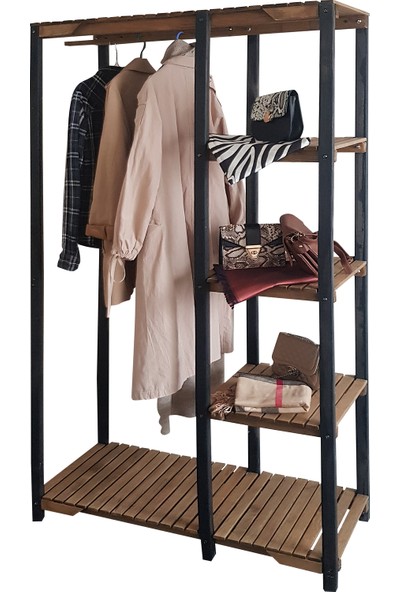Msm Wood Ahşap Açık Gardrop 100X180X40 cm Siyah Ayaklı Giyinme Dolabı, Askılık Msm Wood Ahşap Açık Gardrop 100X180X40 cm Siyah Ayaklı Giyinme Dolabı, Askılık