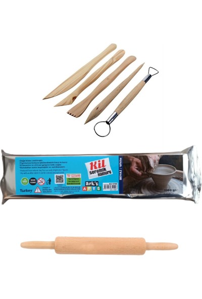 Oyun ve Sanat Oyun ve Sanat, Seramik Başlangıç Seti 2, Seramik Hamuru 1kg, Ahşap Ebeşuar Modelaj Kalemi 5'li, Ahşap Merdane Oyun ve Sanat Oyun ve Sanat, Seramik Başlangıç Seti 2, Seramik Hamuru 1kg, Ahşap Ebeşuar Modelaj Kalemi 5'li, Ahşap Merdane