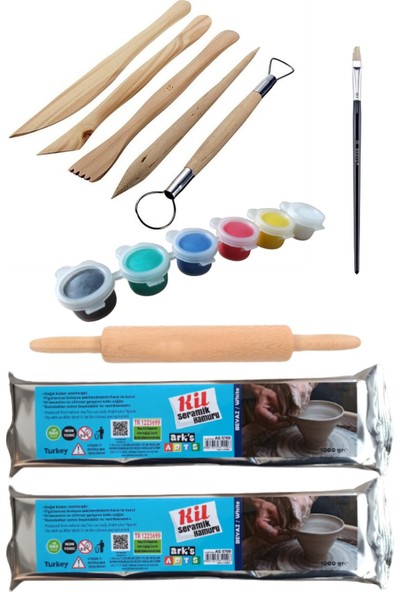 Oyun ve Sanat Oyun ve Sanat, Seramik Başlangıç Seti 7, Seramik Hamuru 1 kg 2'li, Ahşap Ebeşuar 5'li, Merdane, Boya, Fırça Oyun ve Sanat Oyun ve Sanat, Seramik Başlangıç Seti 7, Seramik Hamuru 1 kg 2'li, Ahşap Ebeşuar 5'li, Merdane, Boya, Fırça