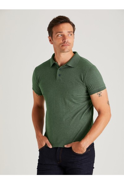 Dufy Haki Polo Yaka Erkek Tshirt - Slim Fit