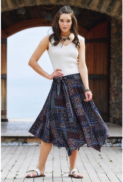 Los Banditos Beli Bağlamalı Midi Kloş Etek