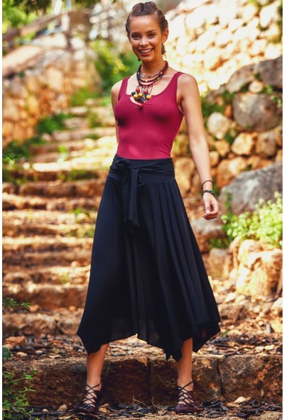 Los Banditos Beli Bağlamalı Midi Kloş Etek