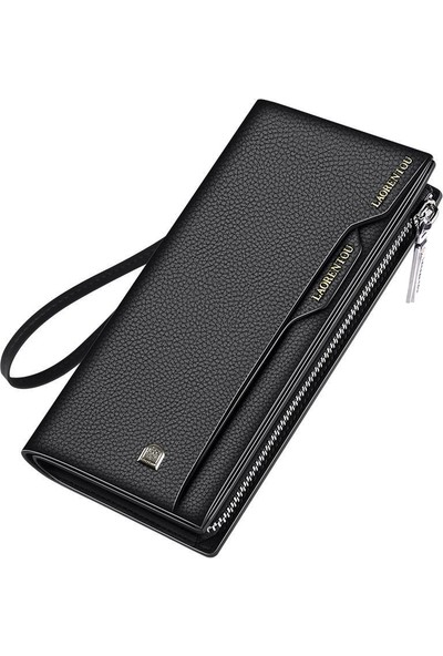 Laorentou Busıness İtalyan Deri-Uzun Erkek Cüzdan-Erkek Kartlık Siyah