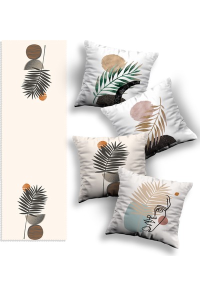 Ottoson 4'lü Özel Tasarım Kırlent Kılıfı ve Runner Seti