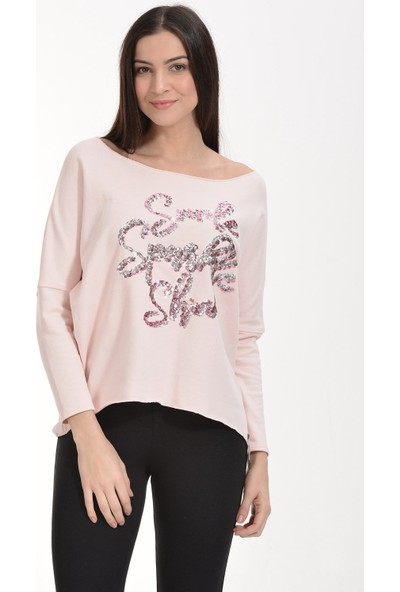 Cotton Candy Pul Işlemeli Sweatshirt - Pembe Pembe - M Cotton Candy Pul Işlemeli Sweatshirt - Pembe Pembe - M