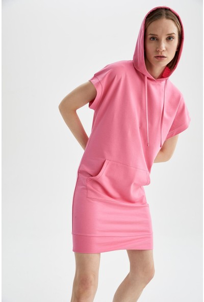 Defacto Kapüşonlu Kanguru Cepli Kısa Kollu Elbise U8861AZ21SM