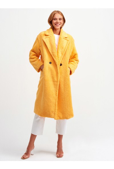 Dilvin 6824 Uzun Peluş Manto-Kavuniçi