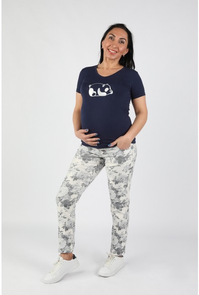 Balins Hamile Gri Baskılı Gabardin Pantolon Gri