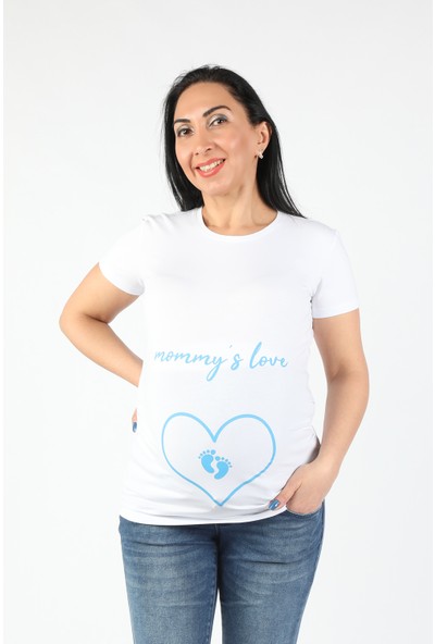 Balins Hamile Mommy Love Tişört Beyaz-Mavi Balins Hamile Mommy Love Tişört Beyaz-Mavi