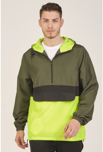 Mascarano Erkek Kapüşonlu Yarım Fermuarlı Yağmurluk Rüzgarlık
