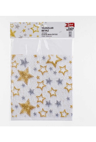 Bs İthalat Yıldızlar Beyaz Plastik Masa Örtüsü 120X180 cm