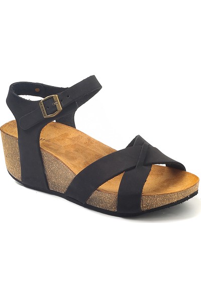 Frau Siyah Kadın Sandalet 5957 Nubuk-V Frau Sandals Suede Nero