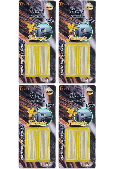 Tvet Meys Oto Petek Kalorifer Kokusu Sarı Klips - 4 Paket ( 16 Adet ) Fantastik Vanilya Tvet Meys Oto Petek Kalorifer Kokusu Sarı Klips - 4 Paket ( 16 Adet ) Fantastik Vanilya