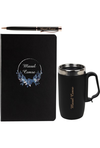 Hediye Rengi Isme Özel Defter Kulplu Termos ve Kalem Premium Seti - Desen2 Hediye Rengi Isme Özel Defter Kulplu Termos ve Kalem Premium Seti - Desen2