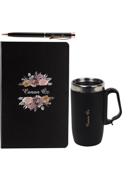 Hediye Rengi Isme Özel Defter Kulplu Termos ve Kalem Premium Seti - Desen1 Hediye Rengi Isme Özel Defter Kulplu Termos ve Kalem Premium Seti - Desen1