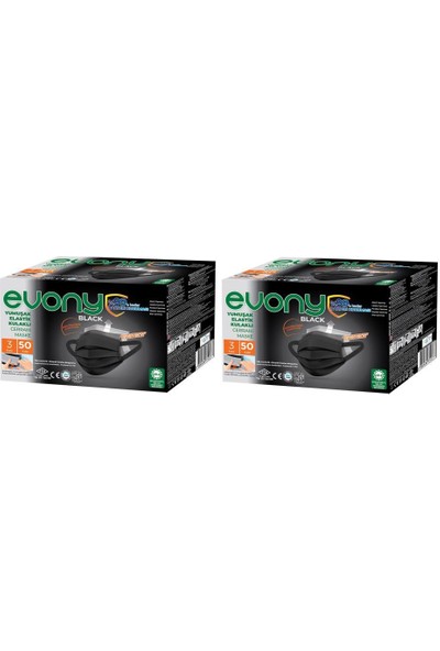 Evony Elastik Kulaklı Siyah Maske 100 Adet Evony Elastik Kulaklı Siyah Maske 100 Adet