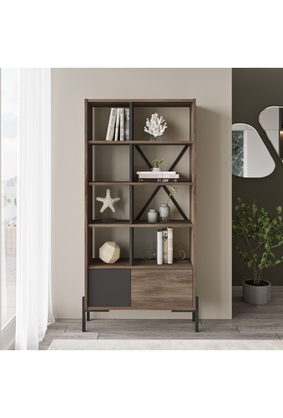 Robin Home Victor Kapaklı Kitaplık Metal Ayaklı