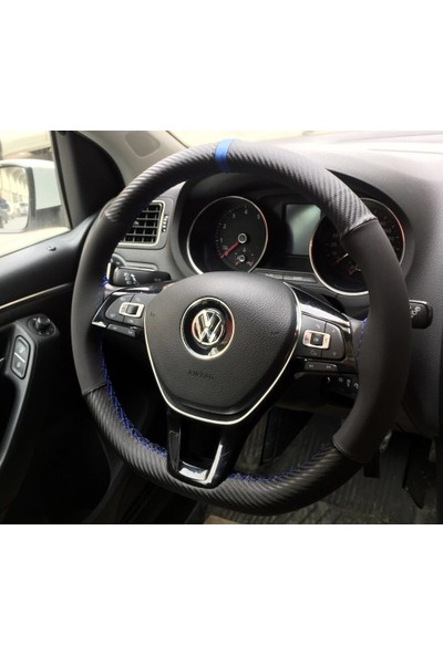 Otoelit Karbon Alcantra Yüzüklü Dikmeli Direksiyon Kılıfı Mavi İpli Otoelit Karbon Alcantra Yüzüklü Dikmeli Direksiyon Kılıfı Mavi İpli