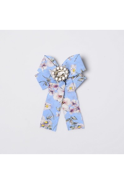 Moda1001 Kristal Taşlı Çiçek Desenli Mavi Broş