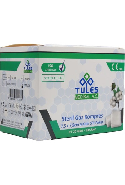 Tules Steril Gazlı Bez Gaz Kompres Spanç 7,5 x 7,5cm 100 Adet Tules Steril Gazlı Bez Gaz Kompres Spanç 7,5 x 7,5cm 100 Adet