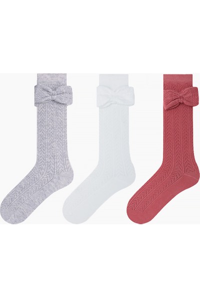 Bross 3'lü Kurdela Aksesuarlı File Dizaltı Çocuk Çorabı