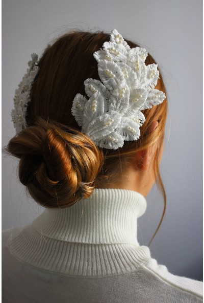 Cappello Design Cappello Tüylü Yaprak Gelin Tacı Cappello Design Cappello Tüylü Yaprak Gelin Tacı