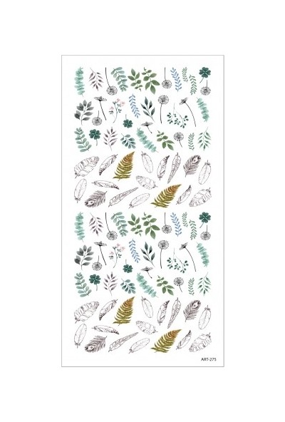 Artikel Yapraklar ve Tüyler Tırnak Dövmesi, Tırnak Tattoo, Nail Art, Tırnak Sticker