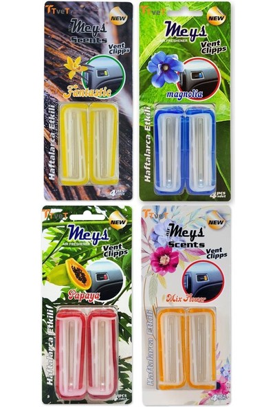 Tvet Meys Oto Petek Kalorifer Kokusu Klips - 4 Paket (16 Adet) 4 Farklı Model Tvet Meys Oto Petek Kalorifer Kokusu Klips - 4 Paket (16 Adet) 4 Farklı Model