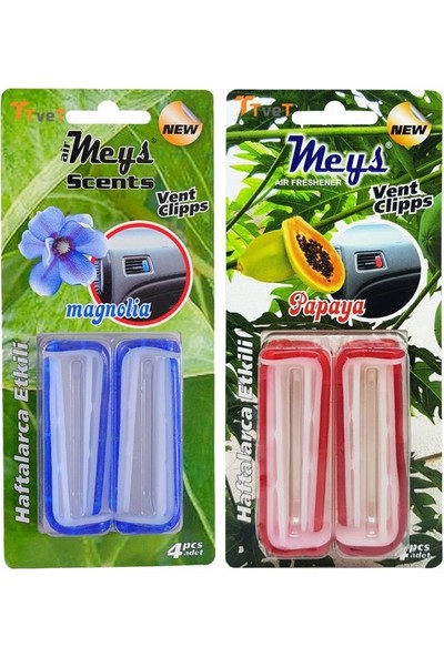 Tvet Meys Oto Petek Kalorifer Kokusu Mavi Kırmızı Klips - 2 Paket (8 Adet) Manolya ve Papaya Tvet Meys Oto Petek Kalorifer Kokusu Mavi Kırmızı Klips - 2 Paket (8 Adet) Manolya ve Papaya