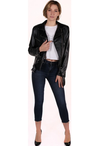 Woog Liza Model Kadın Siyah Deri Ceket Woog Liza Model Kadın Siyah Deri Ceket