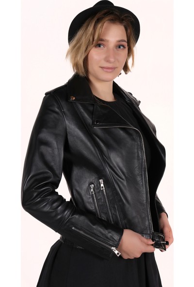 Woog Elmira Model Kadın Siyah Deri Ceket