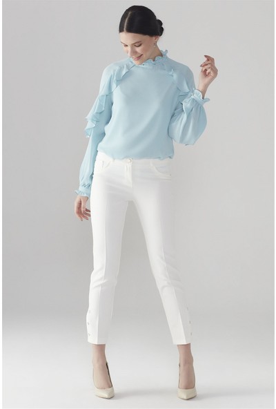 Zühre Paça Rivet Detaylı Pantolon Ekru P-0107