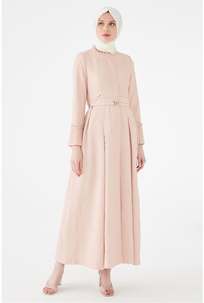 Zühre Kemer Tokalı & Inci Işlemeli Pardesü Pudra 9981