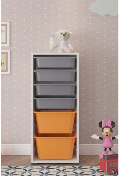 Pratico 2 Büyük 4 Küçük Gri Sepetli Oyuncak Dolabı