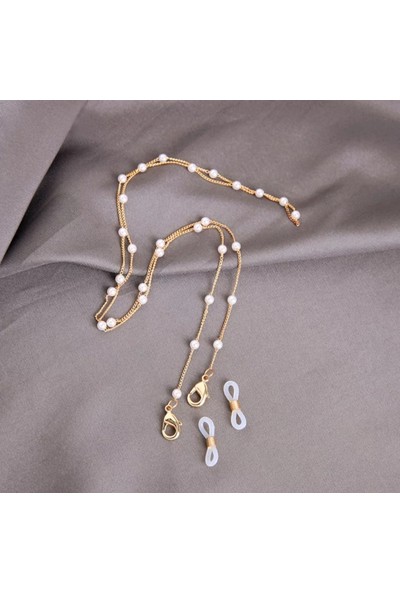 Platin Hediyelik Kadın Sarı Zincir Incili Gözlük İpi Askısı