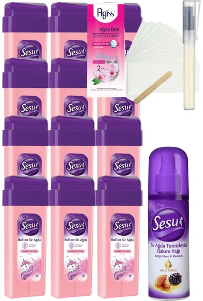 Sesu Pudralı Kartuş Roll-On Sir Ağda 100 ml x 12'lı + YAĞ + Bez + Kalempar Sesu Pudralı Kartuş Roll-On Sir Ağda 100 ml x 12'lı + YAĞ + Bez + Kalempar