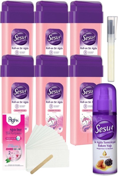 Sesu Pudralı Kartuş Roll-On Sir Ağda 100 ml x 6'lı + Yağ + Bez + Kalempar Sesu Pudralı Kartuş Roll-On Sir Ağda 100 ml x 6'lı + Yağ + Bez + Kalempar