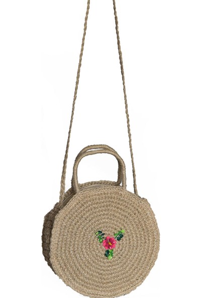 kavshak Kadın Çiçek Detaylı El Yapımı Hasır Çanta