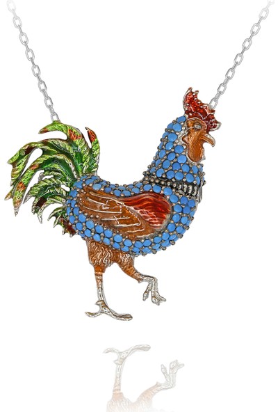 Takı Boom Turkuaz Taşlı Renkli Mineli Horoz Gümüş Kolye Takı Boom Turkuaz Taşlı Renkli Mineli Horoz Gümüş Kolye