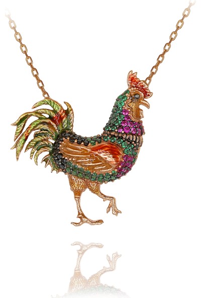 Takı Boom Renkli Taşlı Mineli Horoz Gümüş Kolye Takı Boom Renkli Taşlı Mineli Horoz Gümüş Kolye