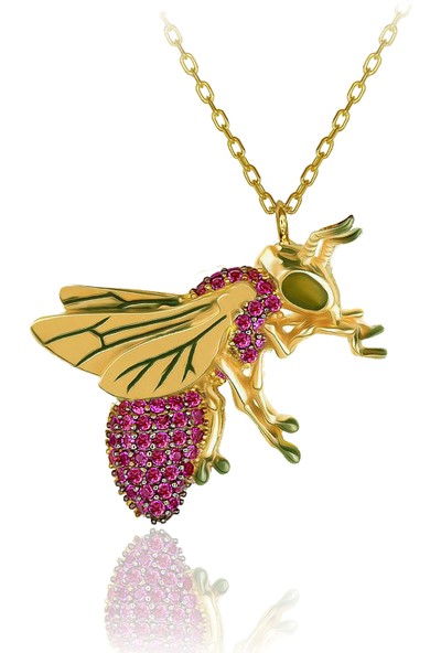 Takı Boom Fuşya Taşlı Arı Gümüş Kolye