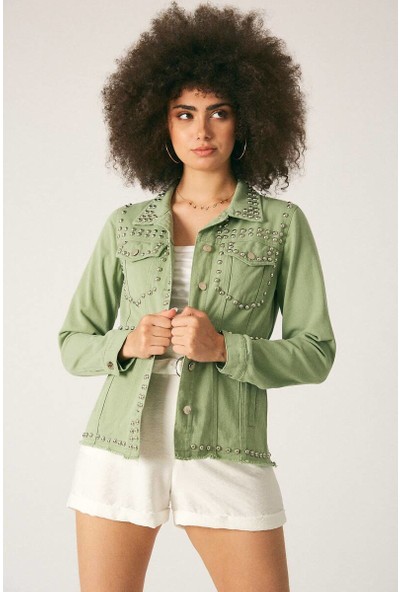Giyim Dünyası Kadın Troklu Kot Mont Mint