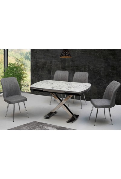 Siteler Doğuş Mobilya Gri Çapraz Ayaklı Mermer Masa Takımı Siteler Doğuş Mobilya Gri Çapraz Ayaklı Mermer Masa Takımı