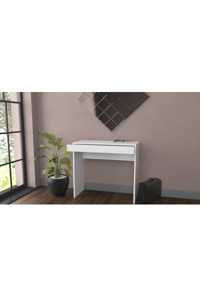 Bicabin Arya Novella Mode Çekmeceli Beyaz Makyaj Masası Dresuar Çalışma Masası