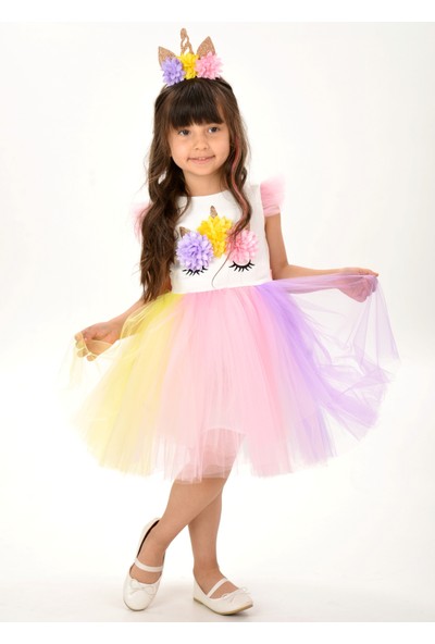 Buse & Eylül Bebe Unicorn Taçlı Rengarenk Kız Çocuk Parti Elbisesi Buse & Eylül Bebe Unicorn Taçlı Rengarenk Kız Çocuk Parti Elbisesi