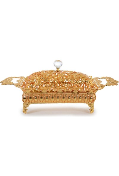 İpek Dikdörtgen Şekerlik Kapaklı Metal Altın